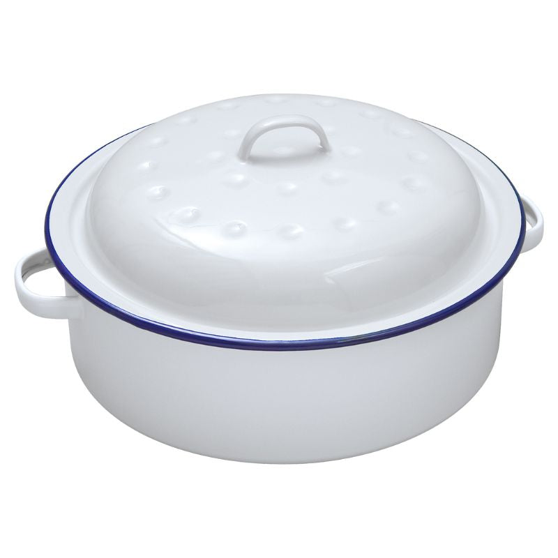Falcon Enamel Round Roaster with Lid 20cm Blue / White – Art of Living ...