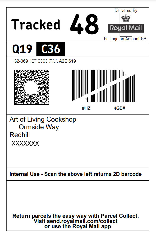 Royal Mail Return Label – Art of Living Cookshop