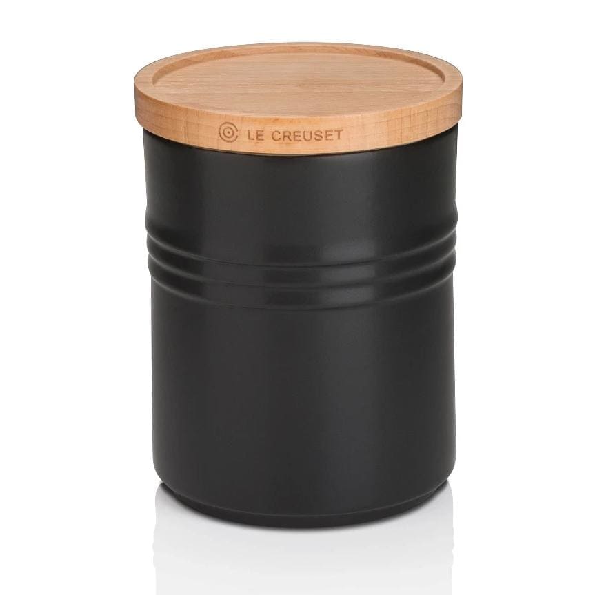 Le Creuset Stoneware Medium Storage Jar with Wooden Lid Satin Black ...